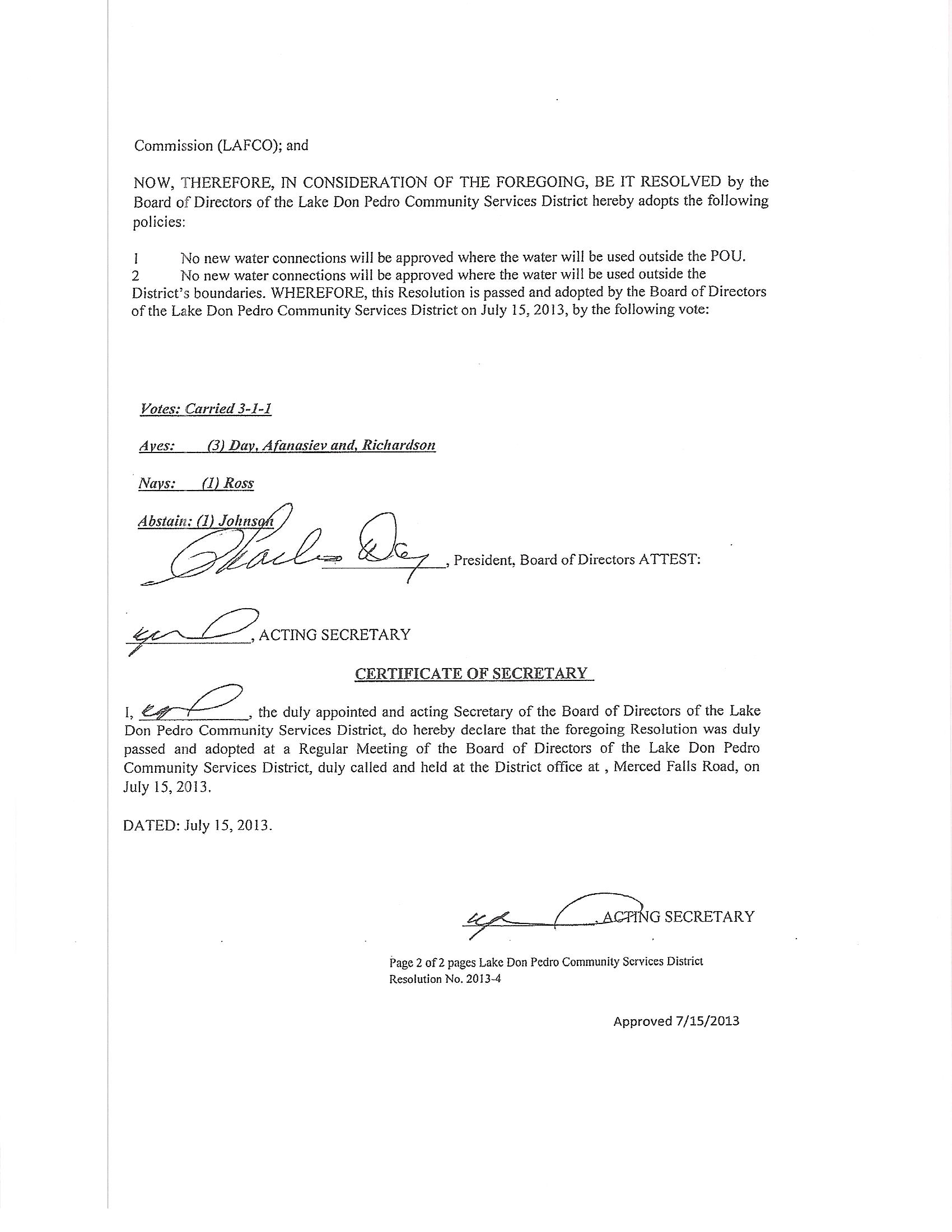 RESCIND RESOLUTION 2013-4 @ THE JUNE 15th 2015 BOARD MEETING ...
